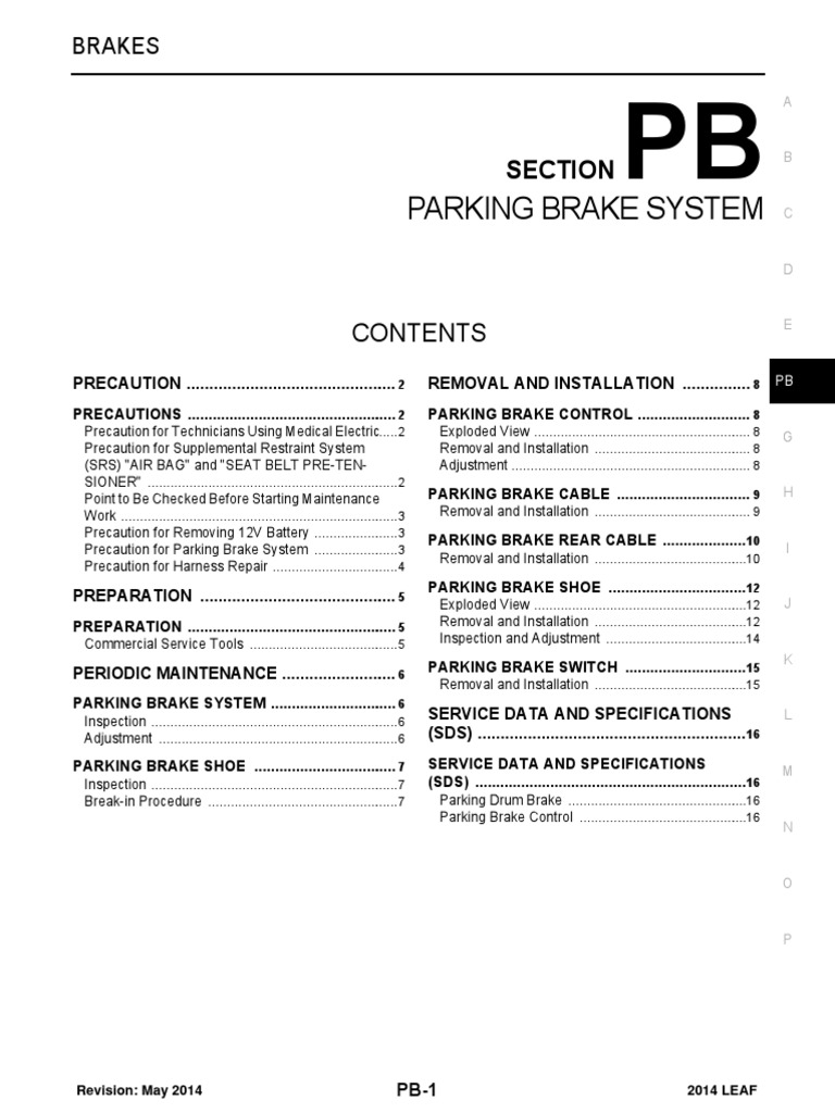 Nissan Leaf Parking Brake Adjustment Guide | PDF | Airbag | Brake