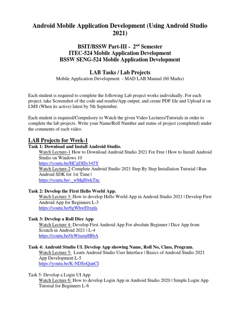 Android MAD Lab Manual | PDF