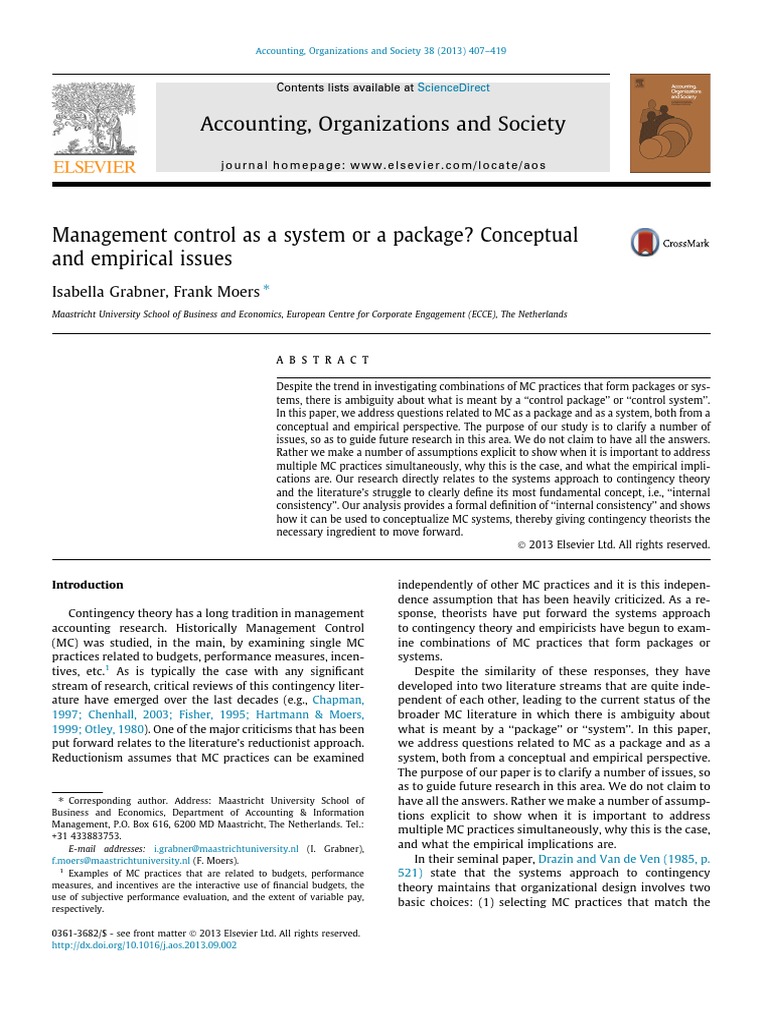 Accounting, Organizations and Society: Isabella Grabner, Frank Moers ...