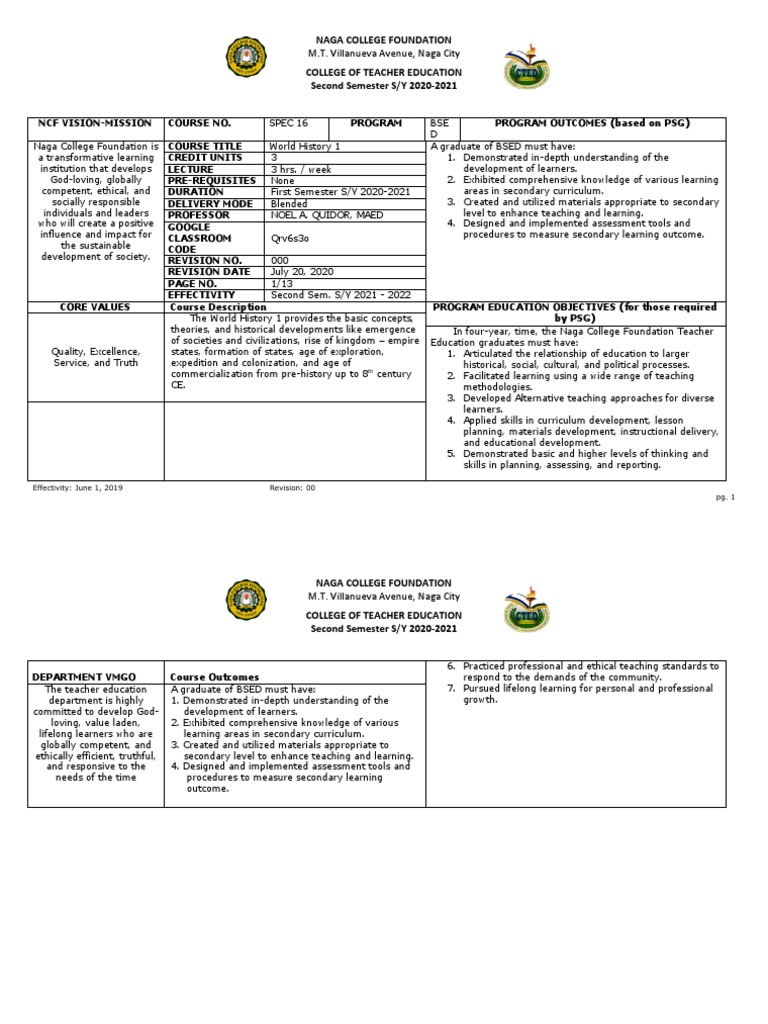 World History Syllabus | PDF | Curriculum | Ancient History
