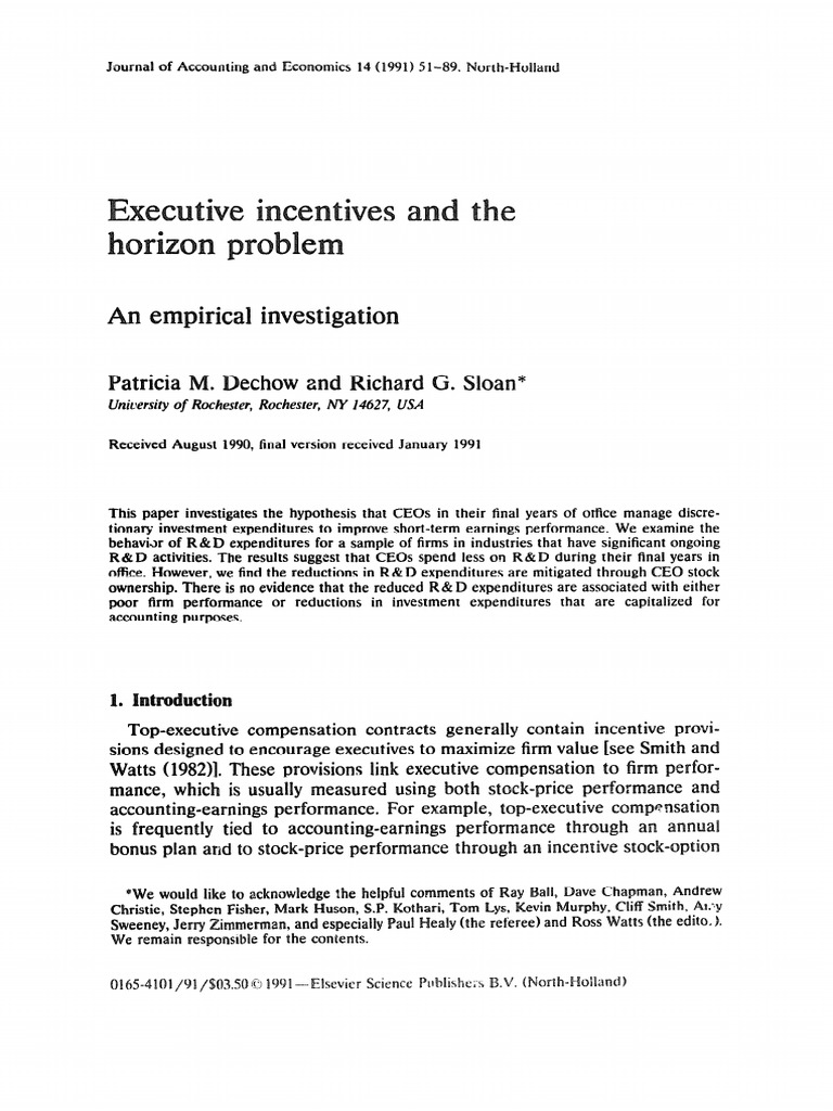 Executive Incentives and The Horizon Problem An - 1991 - Journal of ...