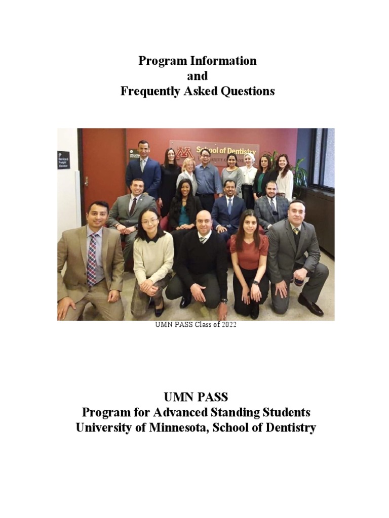 Program Information and Frequently Asked Questions: UMN PASS Class of ...