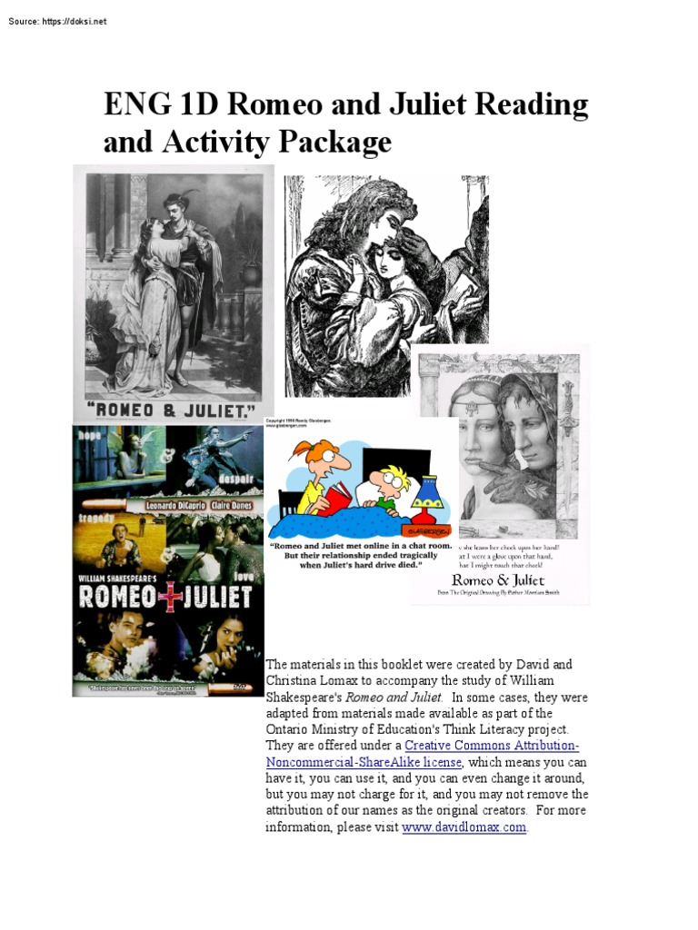 Eng 1D Romeo and Juliet Reading and Activity Package: Creative Commons ...