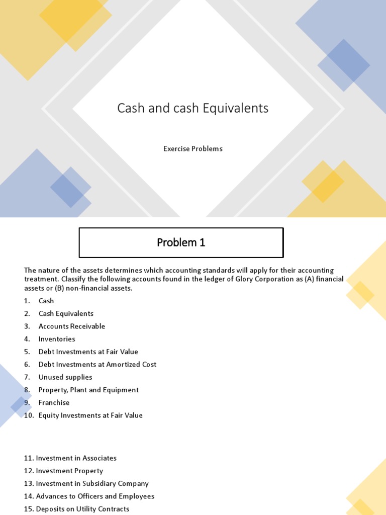 Cash and Cash Equivalents - Problems | PDF | Cheque | Banks