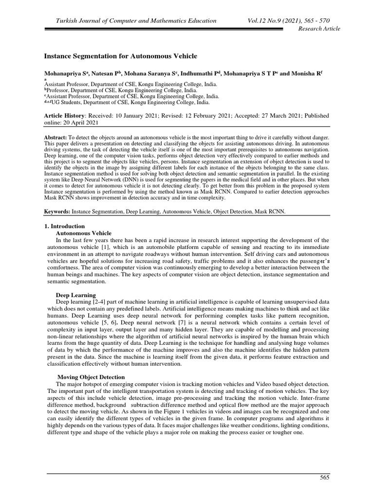 Instance Segmentation For Autonomous Vehicle | PDF | Deep Learning ...