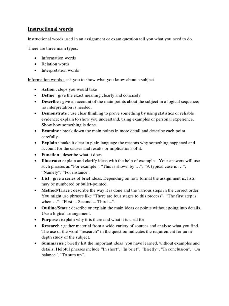 Instructional Words | PDF | Reason | Critical Thinking