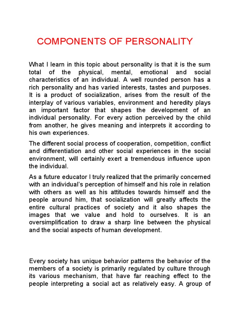 Components of Personality | PDF | Curriculum | Learning