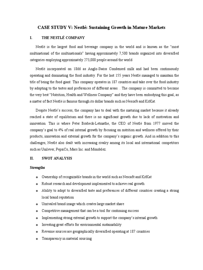 CASE STUDY V: Nestlé: Sustaining Growth in Mature Markets | PDF ...