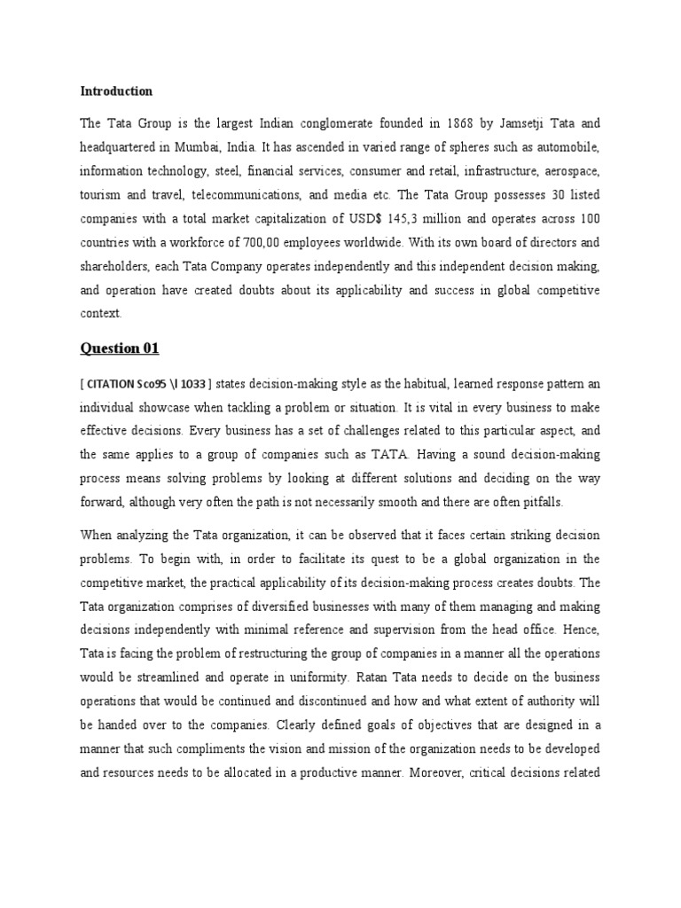 TATA Case Study | PDF | Decision Making | Group Decision Making