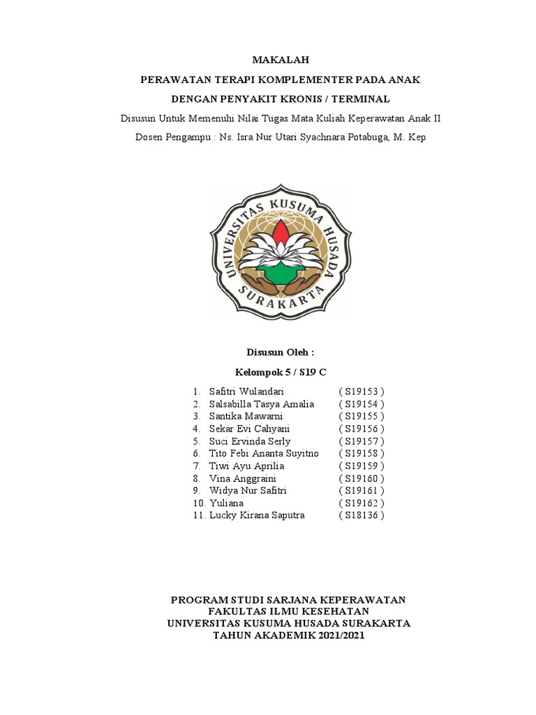 Makalah Terapi Komplementer Pada Anak Penderita Penyakit Kronis Atau Terminal - Kel 5 - S191C ...