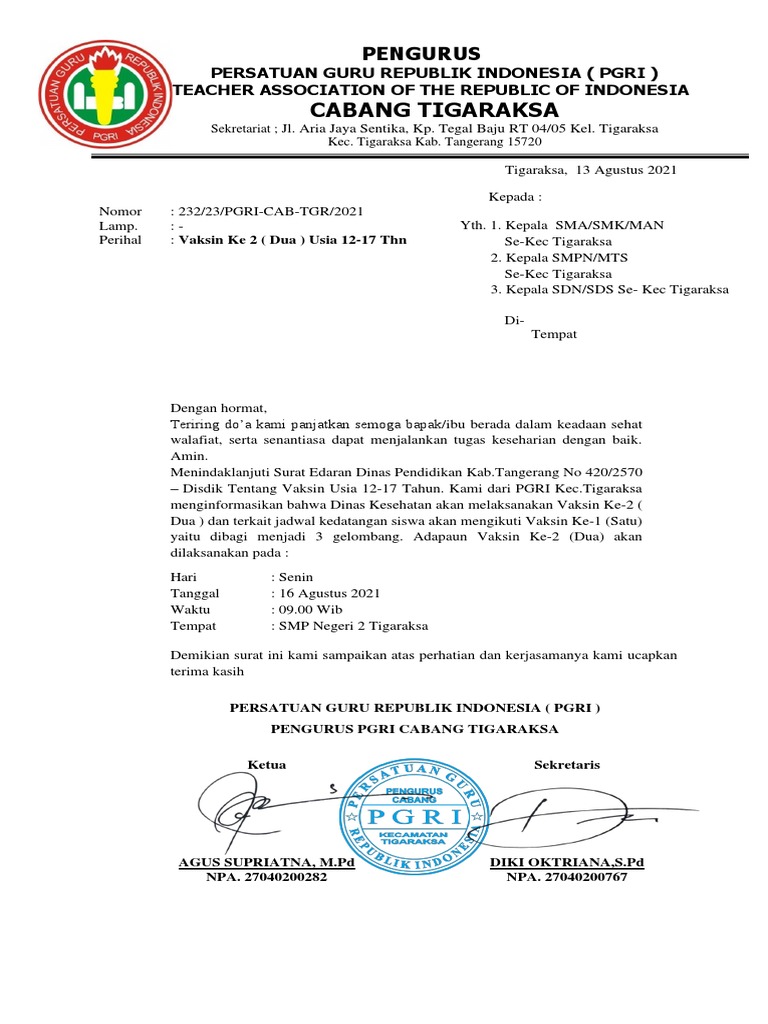 Surat Vaksin Ke 2 | PDF