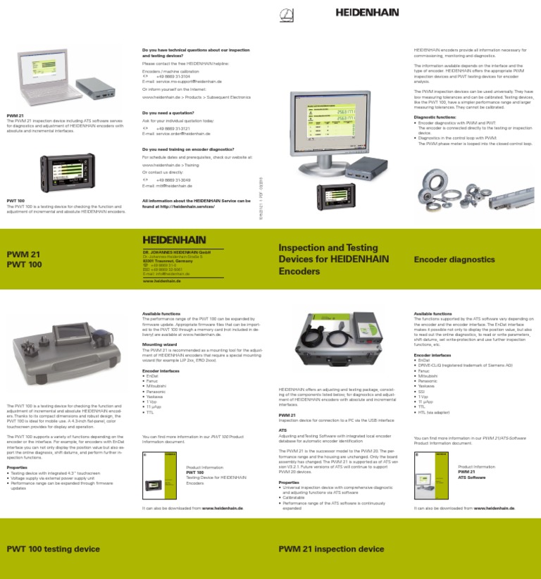 Inspection and Testing Devices For HEIDENHAIN Encoders: PWM 21 PWT 100 ...