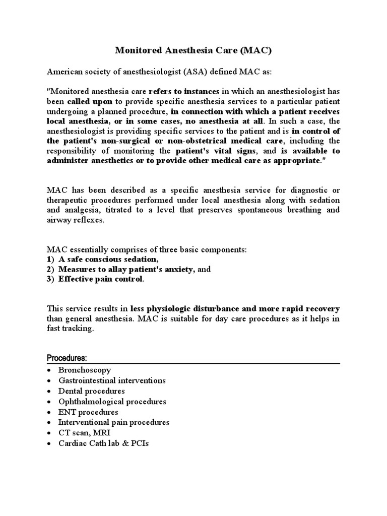 Monitored Anaesthesia Care (MAC) | PDF | Anesthesia | Midazolam