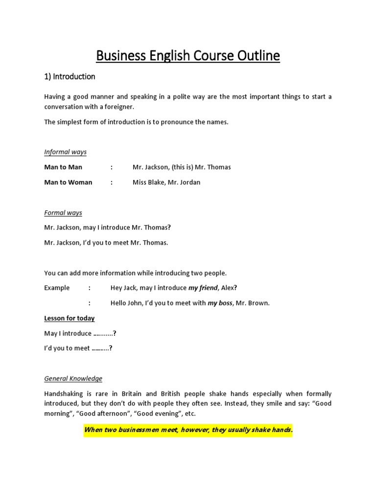 Business English Course - Day 2 | PDF