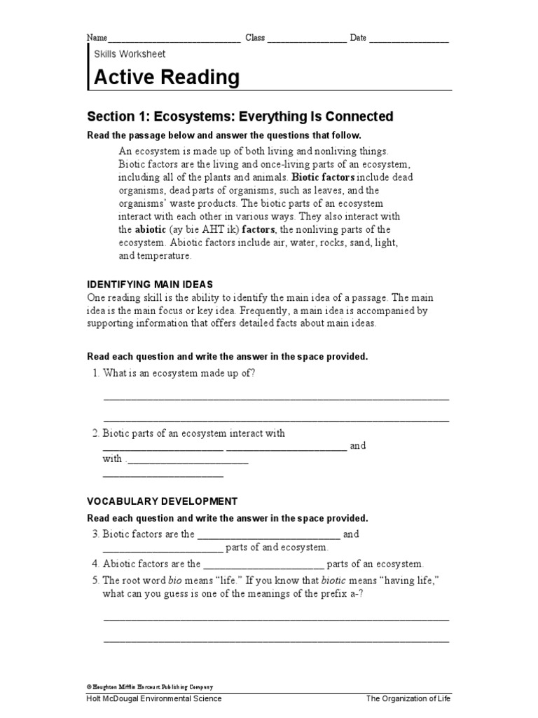 Active Reading: Section 1: Ecosystems: Everything Is Connected | PDF | Ecosystem | Nature