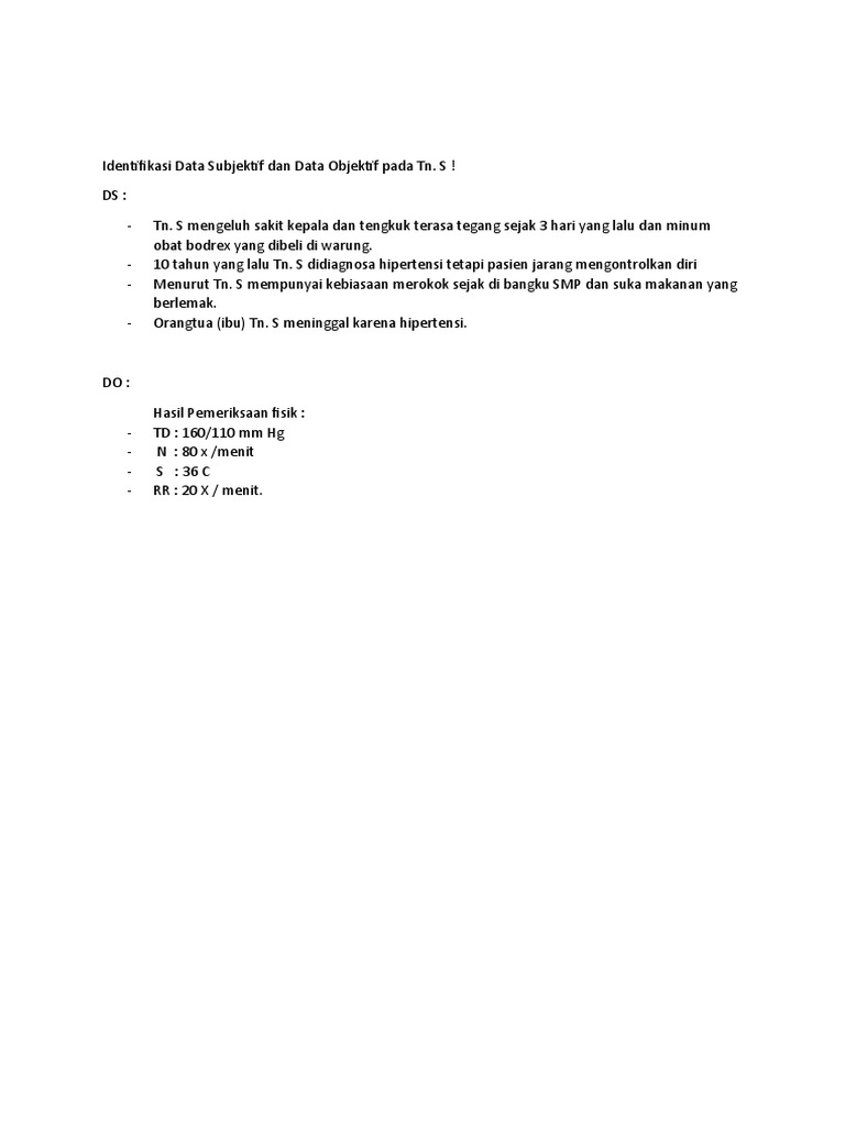 Identifikasi Data Subjektif Dan Data Objektif Pada TN | PDF