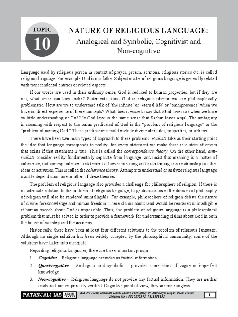 Nature of Religious Language:: Analogical and Symbolic, Cognitivist and ...
