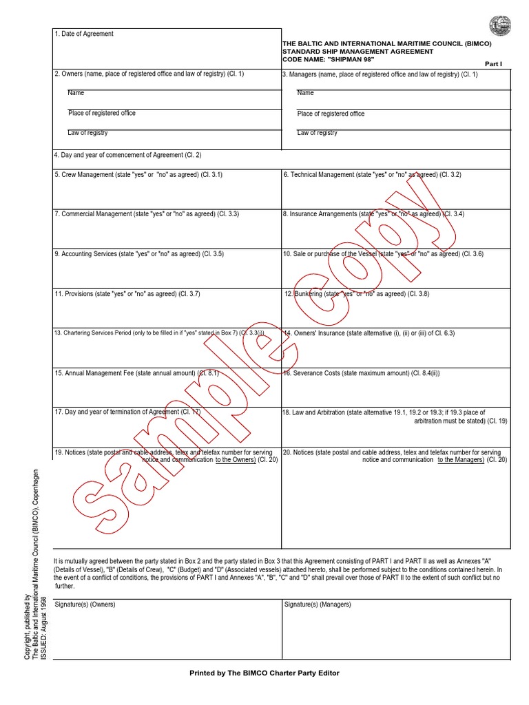 The Baltic and International Maritime Council (Bimco) Standard Ship ...