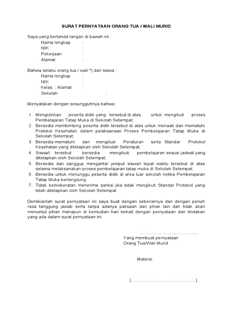 Contoh Surat Pernyataan Setuju | PDF