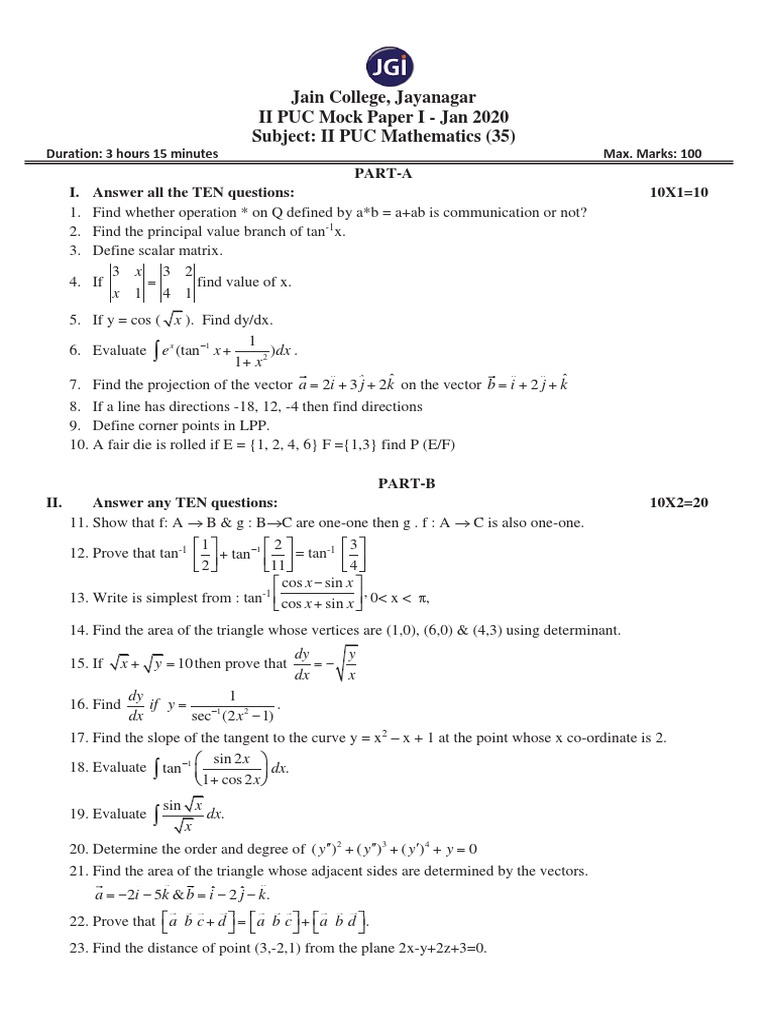 Maths QP by Jain CLG | PDF | Trigonometric Functions | Slope