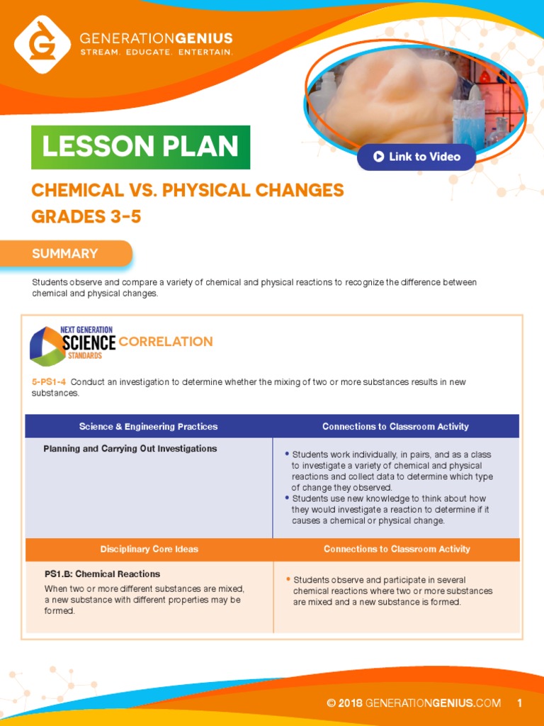 Chemical Vs Physical Changes Lesson Plan GG | PDF | Chemical Substances ...