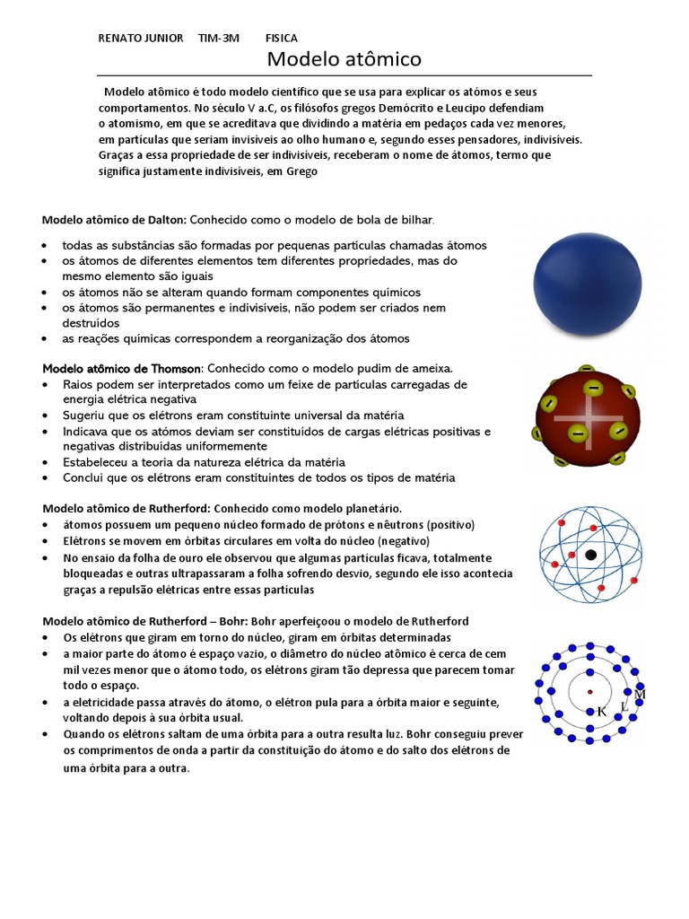 Modelo atômico | PDF | Elétron | Átomos