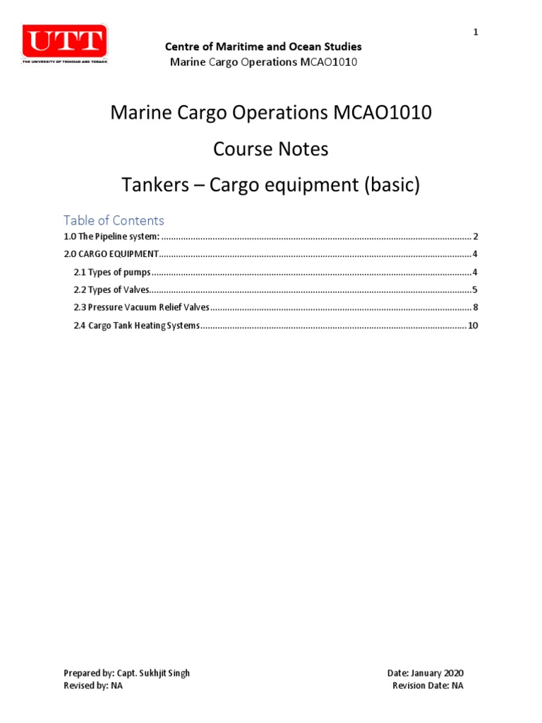 Marine Cargo Operations MCAO1010 Course Notes Tankers - Cargo Equipment ...