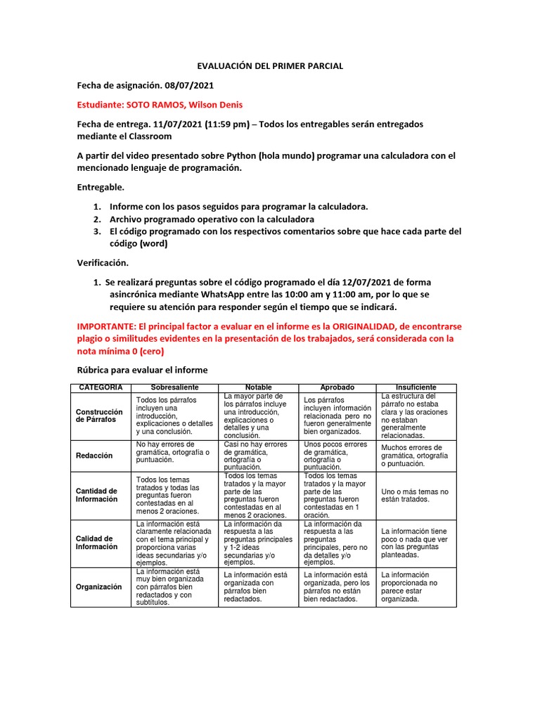 Evaluaciòn Del Primer Parcial | PDF | Python (lenguaje de programación) | Ventana (informática)