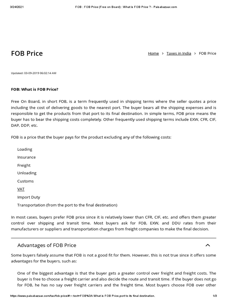 FOB Price (Free On Board) - What Is FOB Price | PDF | Supply Chain ...