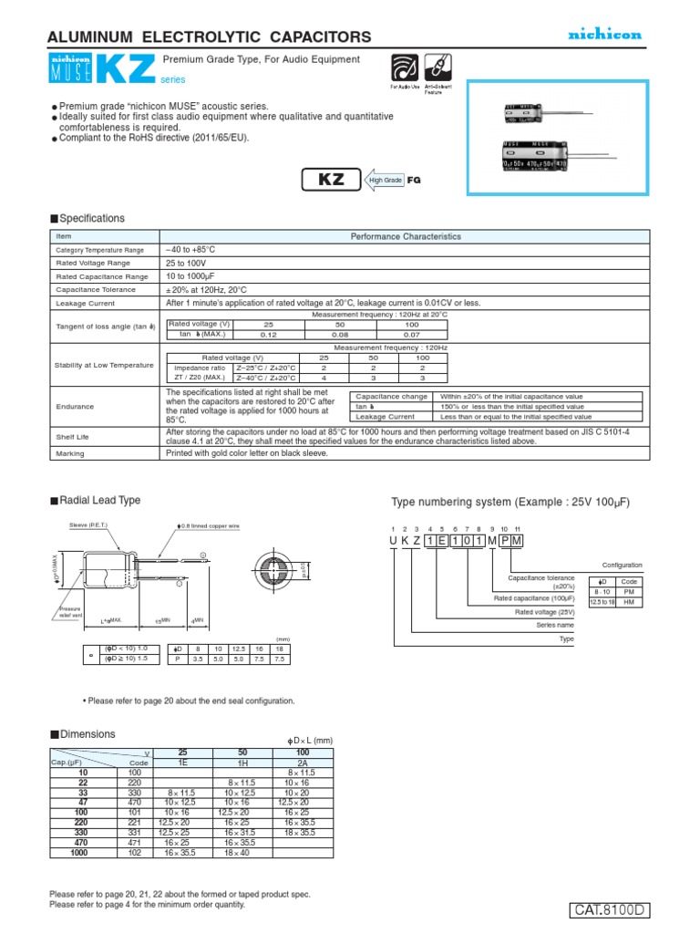 Aluminum Electrolytic Capacitors: Specifications | PDF | Capacitor ...