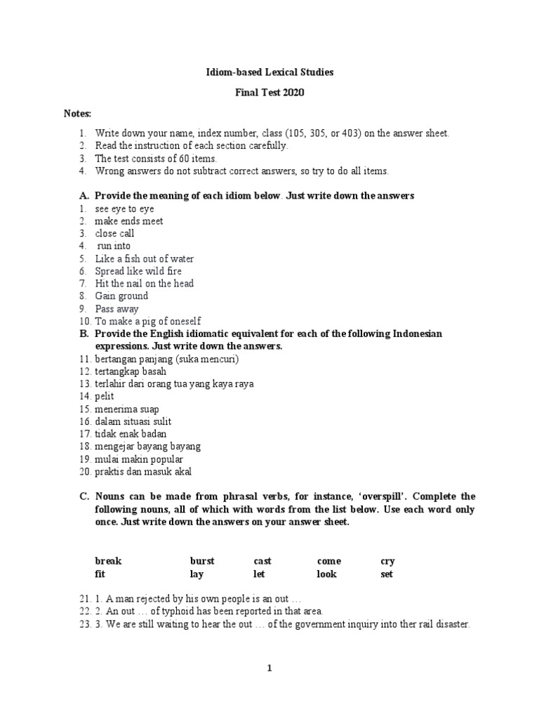 Idiom - Docx Final Test 2021 | PDF | Linguistics | Grammar