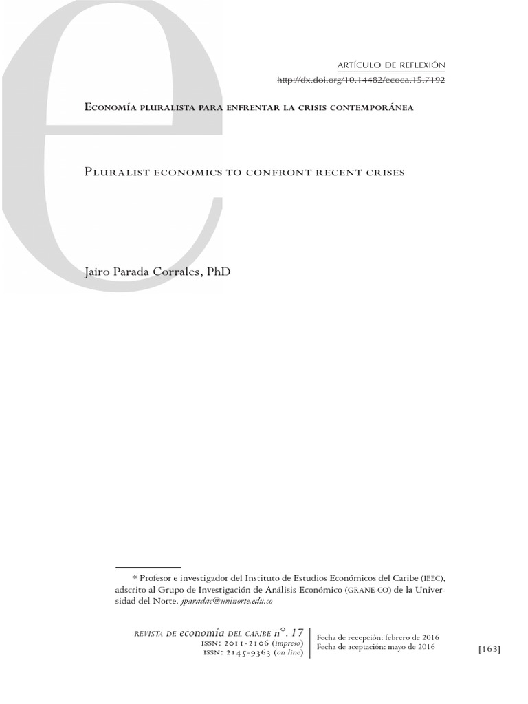 Jairo Parada Corrales - Economía Pluralista para Enfrentar La Crisis ...