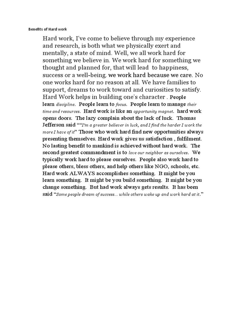 Benefits of Hard Work | PDF