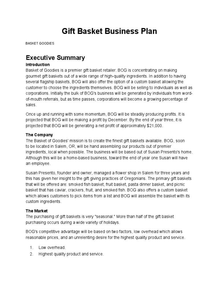 Gift Basket Business Plan: Executive Summary | PDF | Business | Market ...
