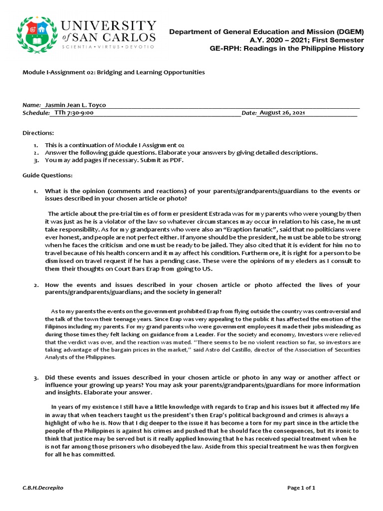 Module I-Assignment 02 - Bridging and Learning Opportunities | PDF ...
