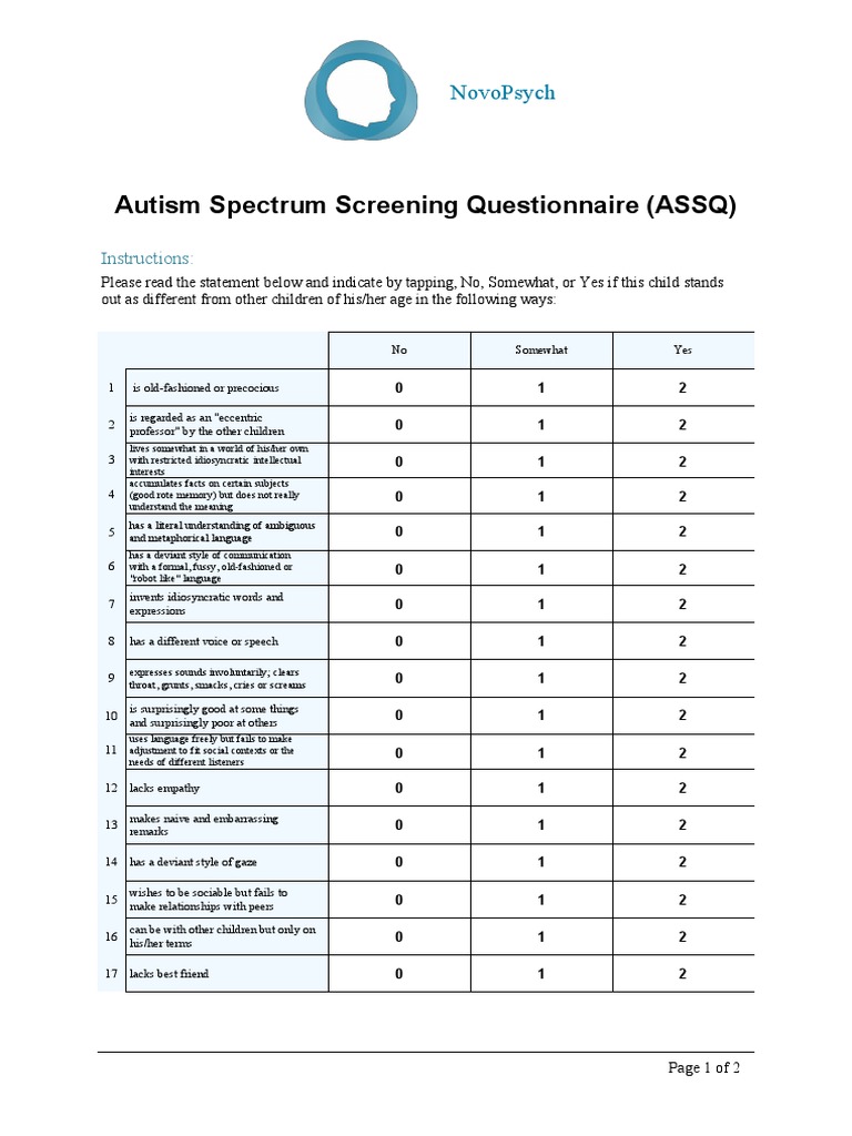 Autism Spectrum Screening Questionnaire | PDF | Asperger Syndrome ...