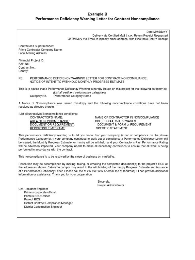 Performance Deficiency Warning Letter | PDF | Regulatory Compliance