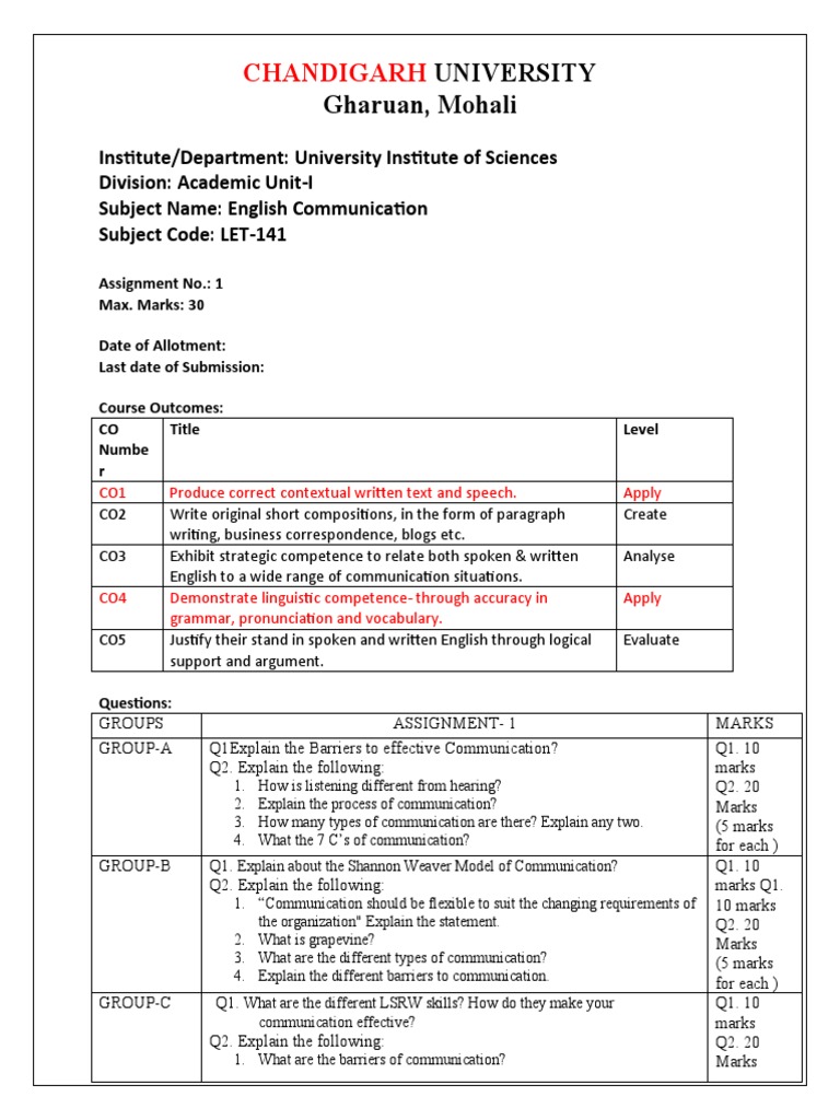 Unit 1 Assignment | PDF | Communication | Learning