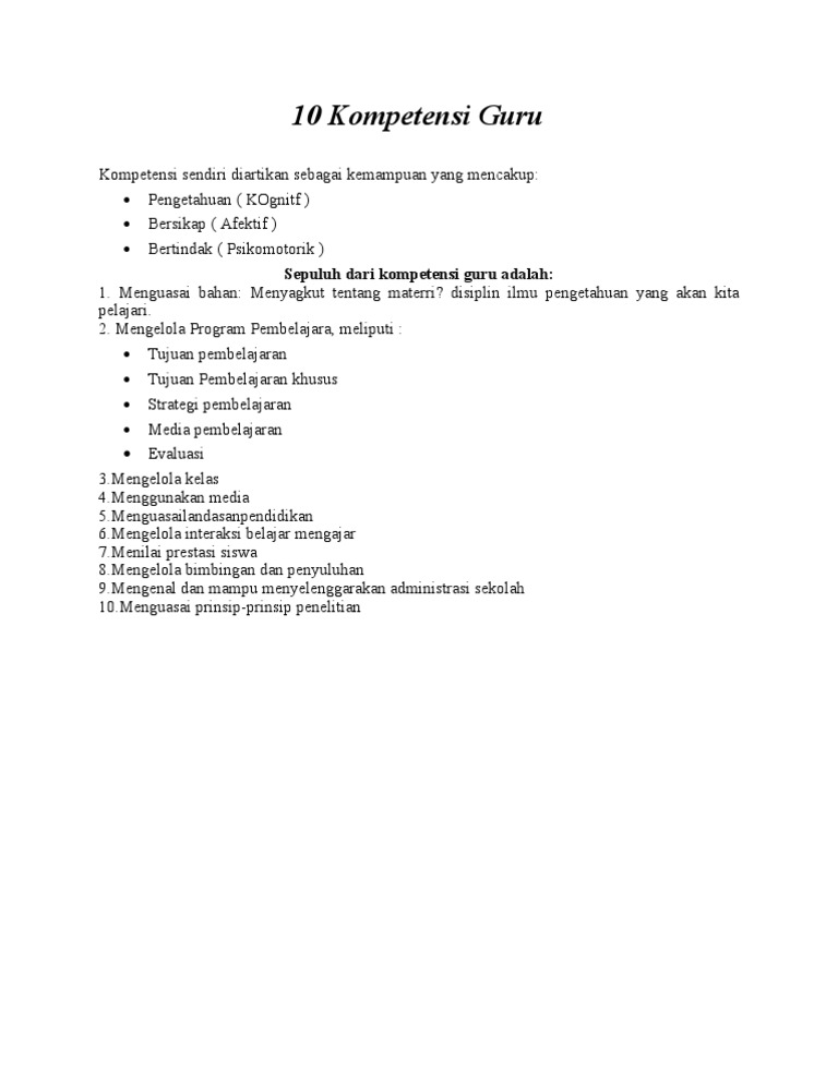 10 Kompetensi Guru | PDF | Karier & Perkembangan