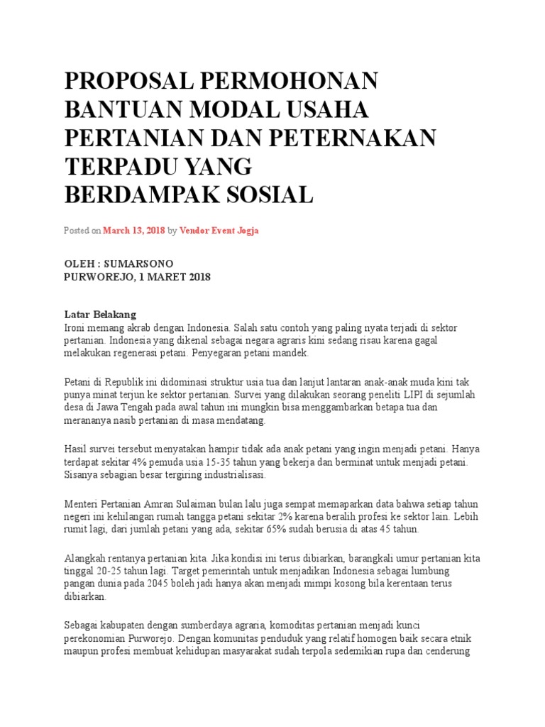 Contoh Proposal Permohonan Bantuan Modal Usaha Pertanian Dan Peternakan ...