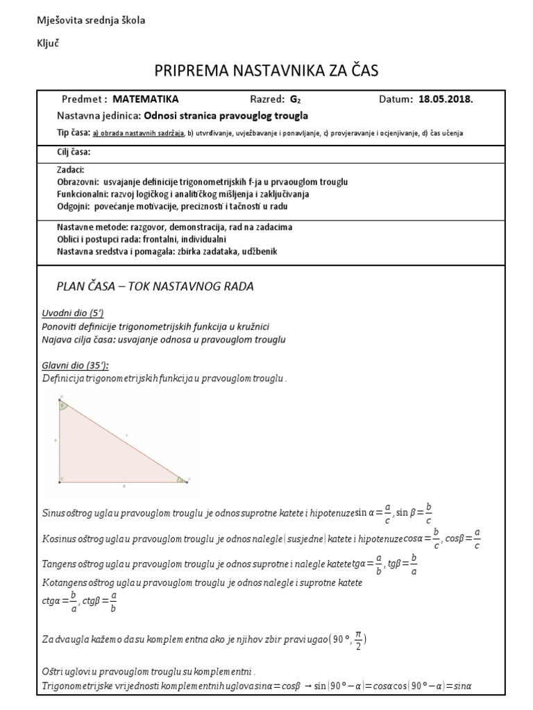 Priprema Nastavnika Za Čas: Plan Časa - Tok Nastavnog Rada | PDF