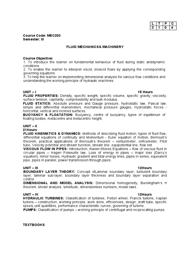 Fluid Mechanics Course Objectives | PDF | Fluid Dynamics | Boundary Layer