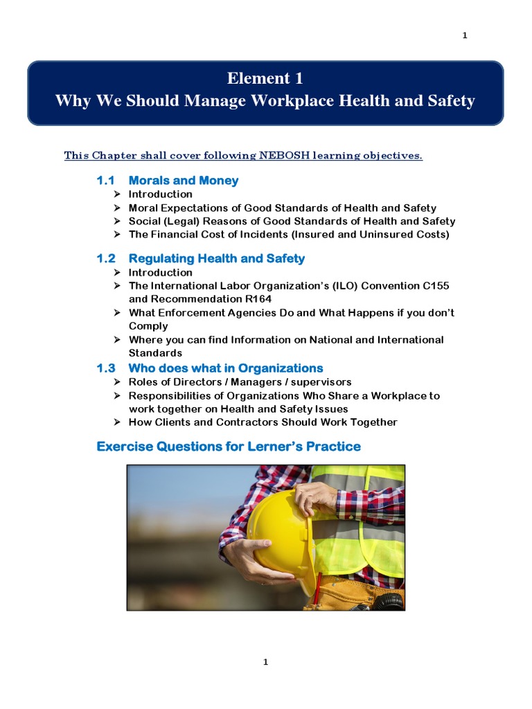 Element 1 Why We Should Manage Workplace Health And Safety3 Pdf