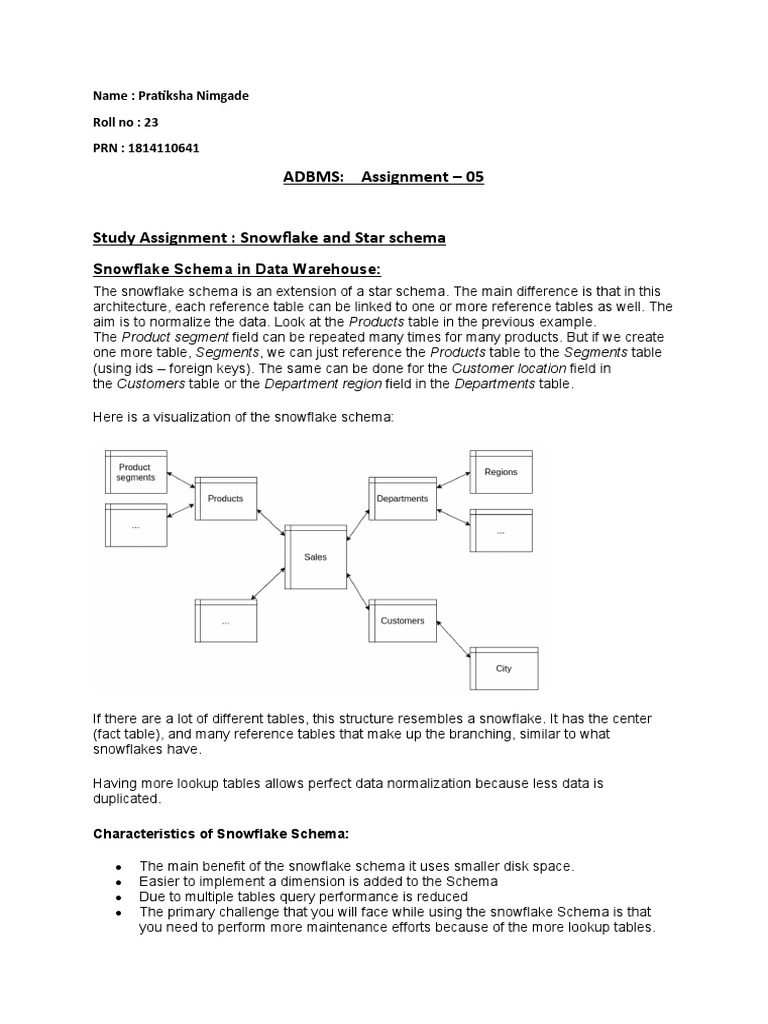 ADBMS: Assignment - 05: Snowflake Schema in Data Warehouse | PDF | Data Warehouse | Computing