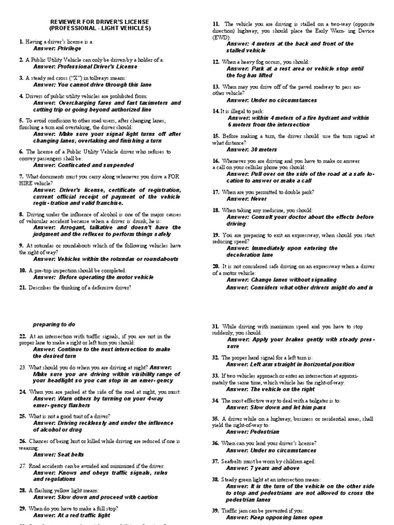 Professional Driver's License Review Guide | PDF | Traffic | Traffic Light
