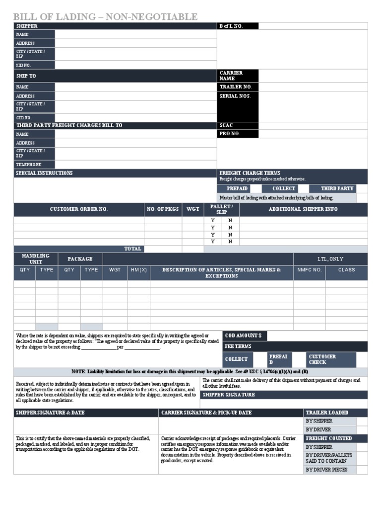 Special Instructions Freight Charge Terms: Name Address City / State ...