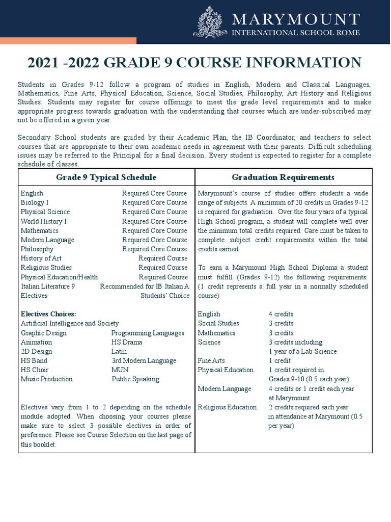 Grade 9 Course Information | PDF | Curriculum | Confirmation