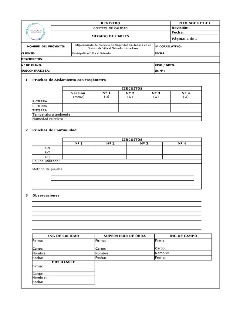Protocolo de Megado de Cables | PDF