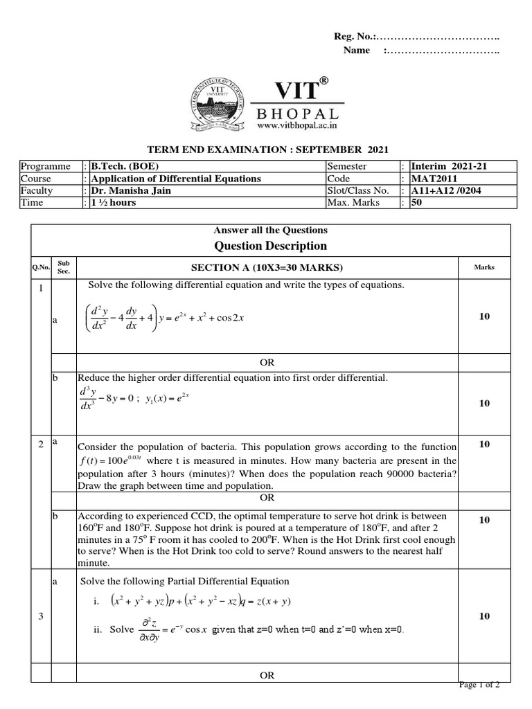 Application of Differential Equations - TEE | PDF | Differential ...