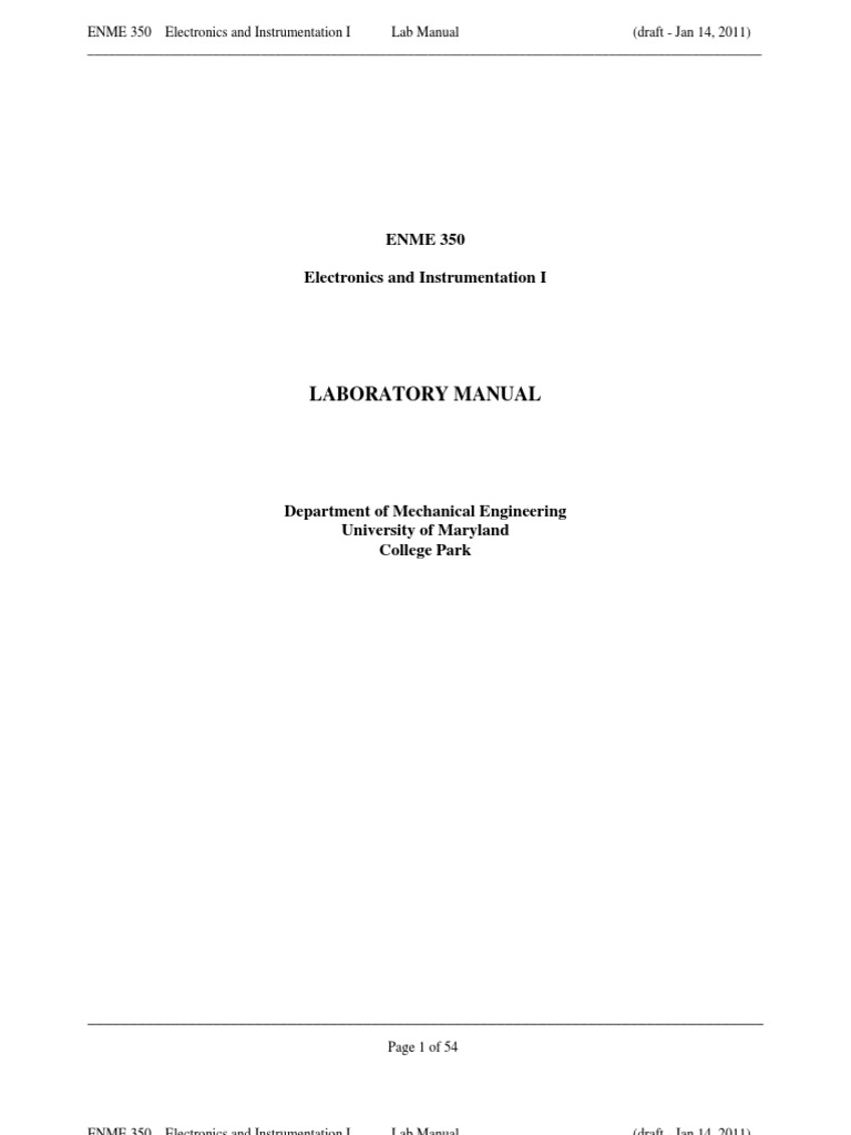 ENME 350 Lab Manual: Electronics I | PDF | Electrical Network | Series And Parallel Circuits